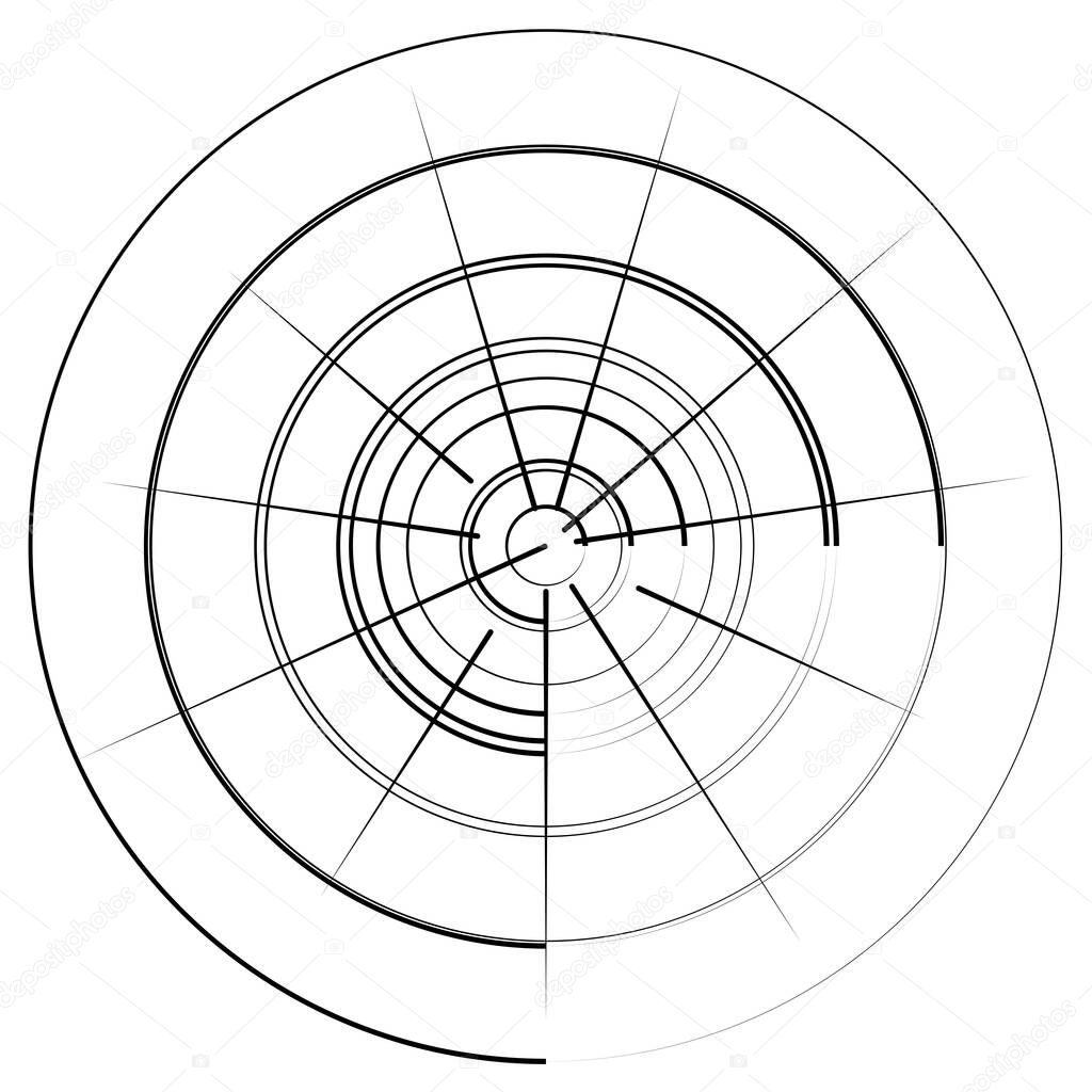 Radial, radiante, concéntrica líneas círculo vector forma elemento 2023