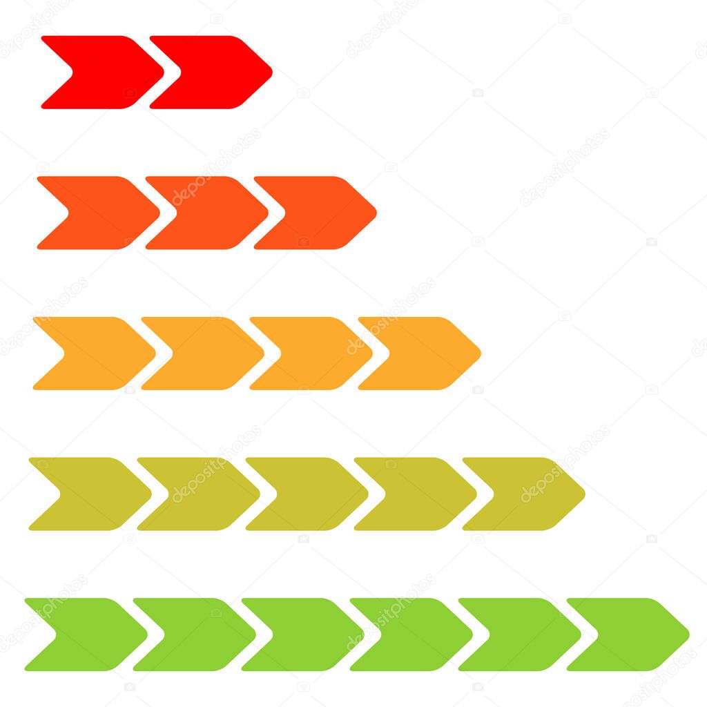 Barra de progreso, flechas indicadoras de nivel con 6 pasos, fases 2024