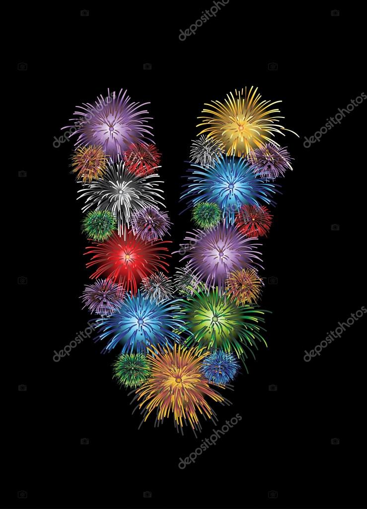 Letter (V) made from colorful in the form of fireworks letters - check ...