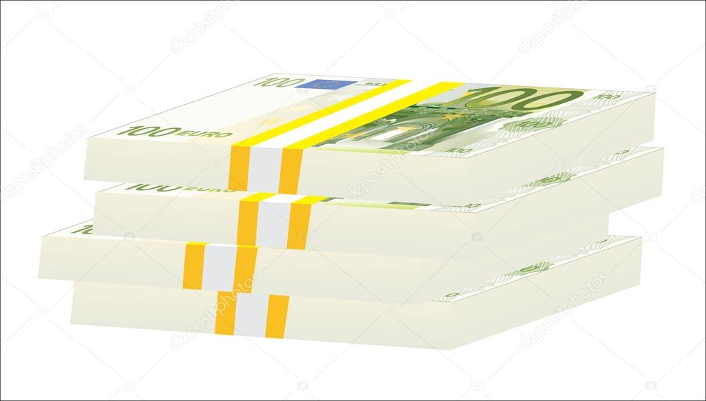 Stack of 100 euro bills isolated on white background. Stock Vector ...