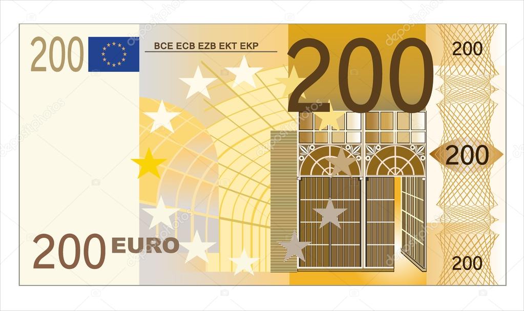 Billet de deux cents euros avec un hologramme — Image vectorielle ...