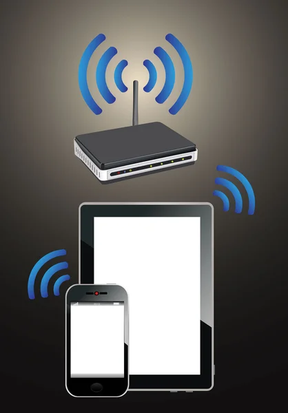 Home wifi network. Internet via router on phone and tablet pc. Stock ...