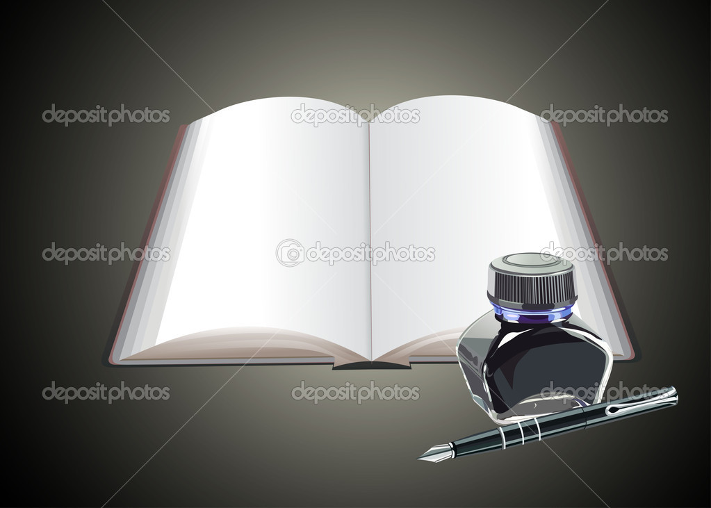 Book and fountain pen with ink bottle Stock Vector by ©mitay20 38614883