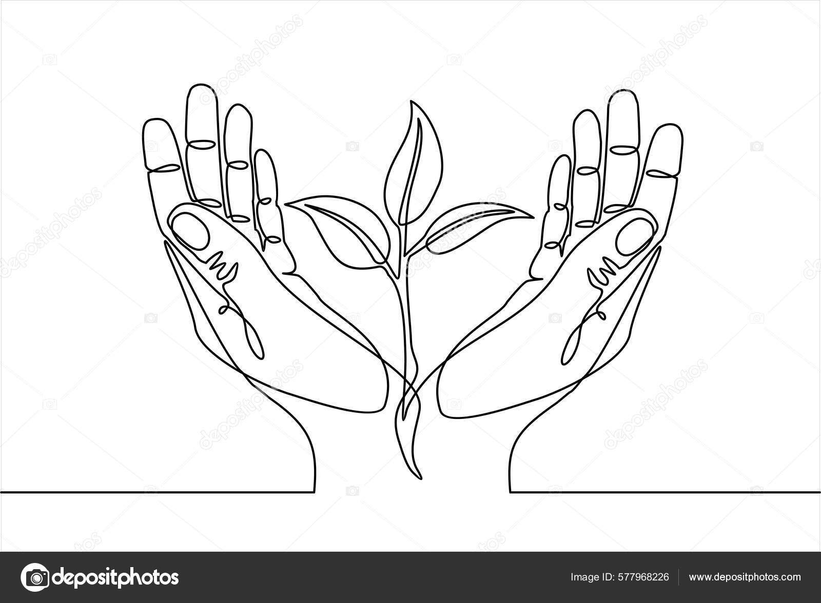 Hand Drawn Line Art Human Hands Holding Plant Continuous One Stock ...