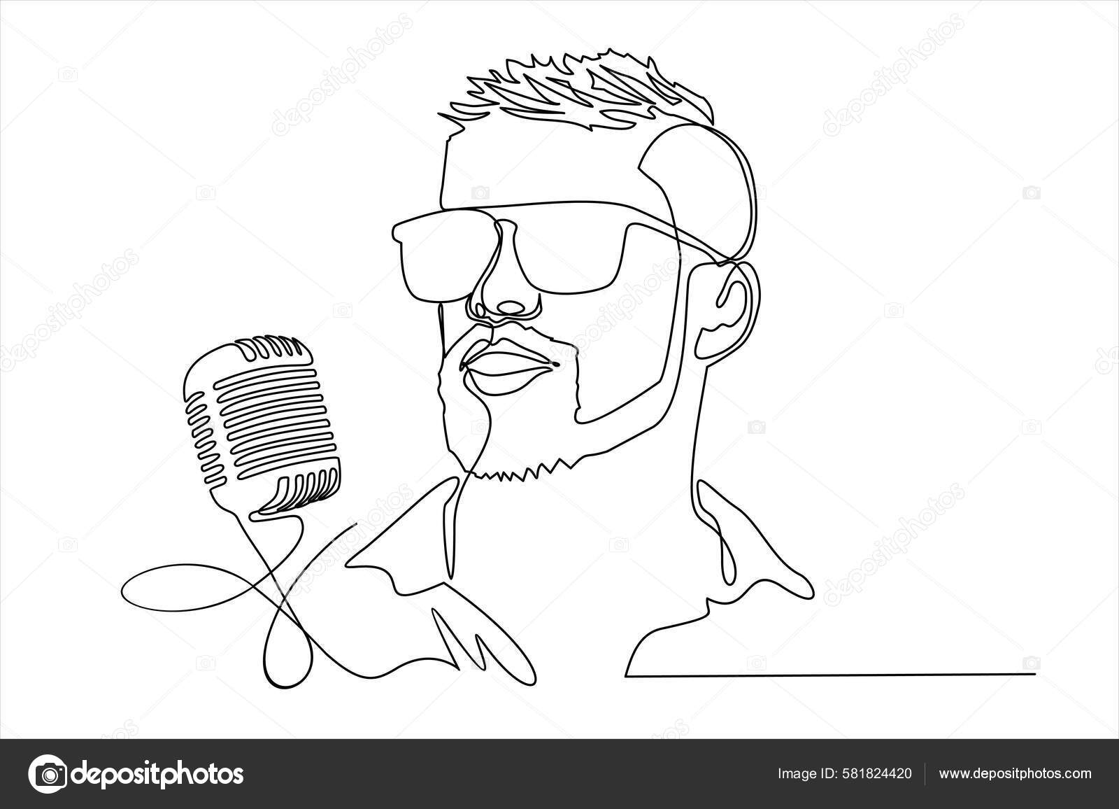 Vector Illustration Man Singing Microphone Continuous One Line Drawing ...