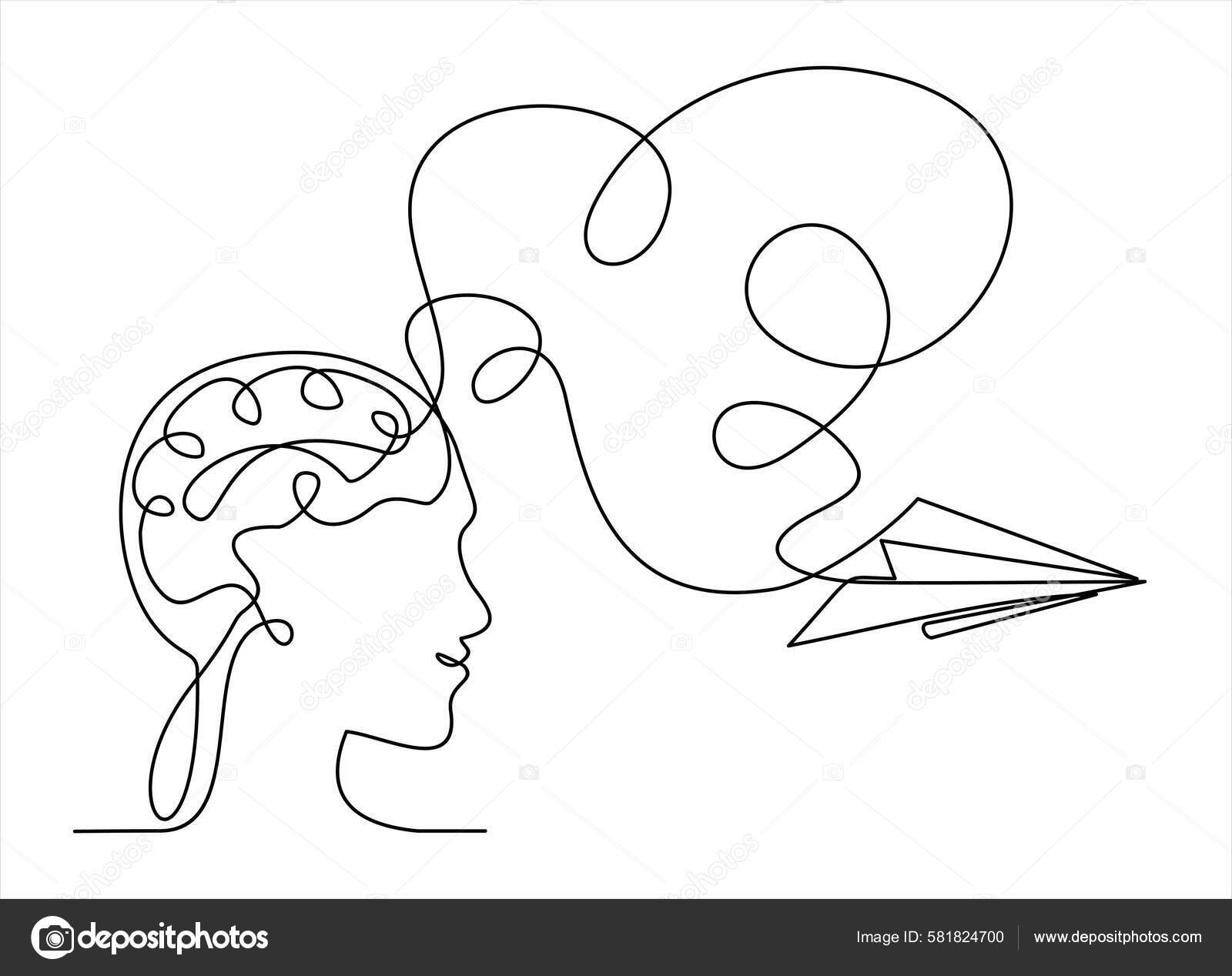 Menselijk Gezicht Hersenicoon Schets Illustratie Van Hoofd Vector ...