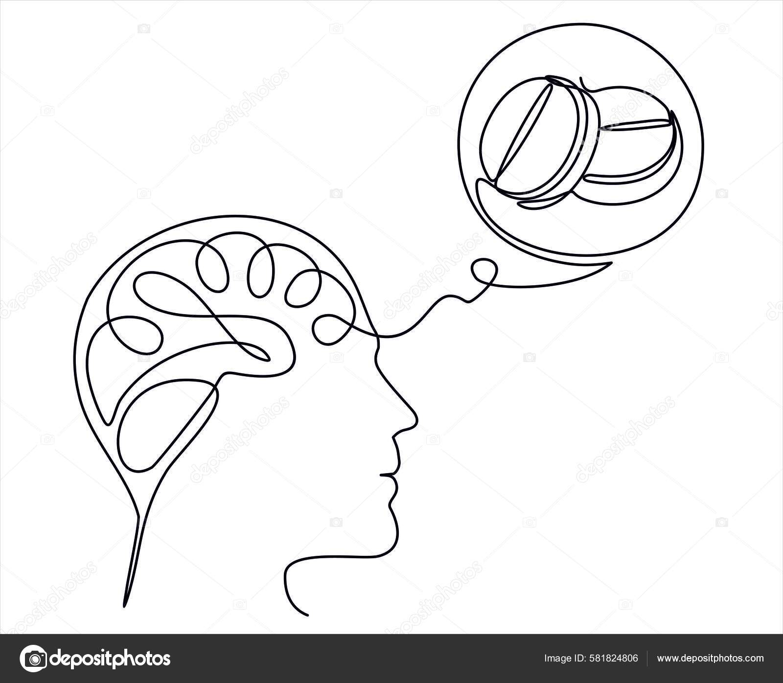 Human Face Brain Pills Icon Outline Illustration Head Vector Character ...