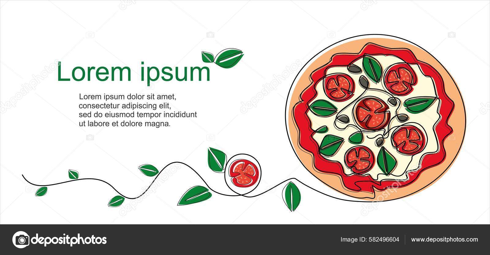 Pizza Vegetables Vector Illustration Continuous One Line Drawing Stock ...