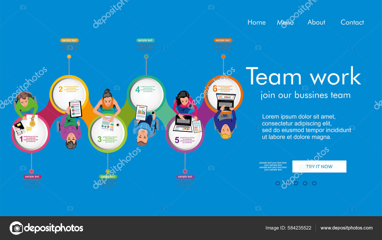 Team Work Template Flat Design Vector Illustration Stock Vector Image ...