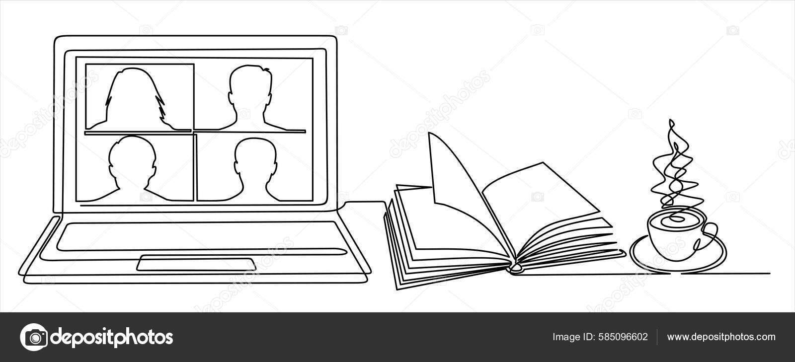 Education Learning Vector Illustration Laptop Book Continuous One Line ...