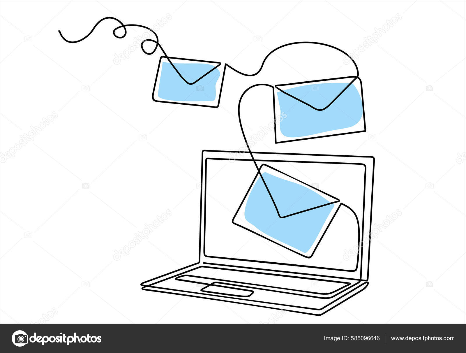 Email Messages Laptop Vector Illustration Design Continuous One Line ...