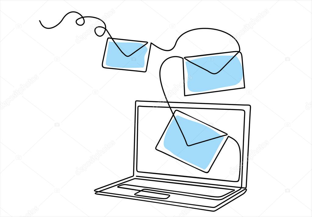 Email Messages Laptop Vector Illustration Design Continuous One Line ...