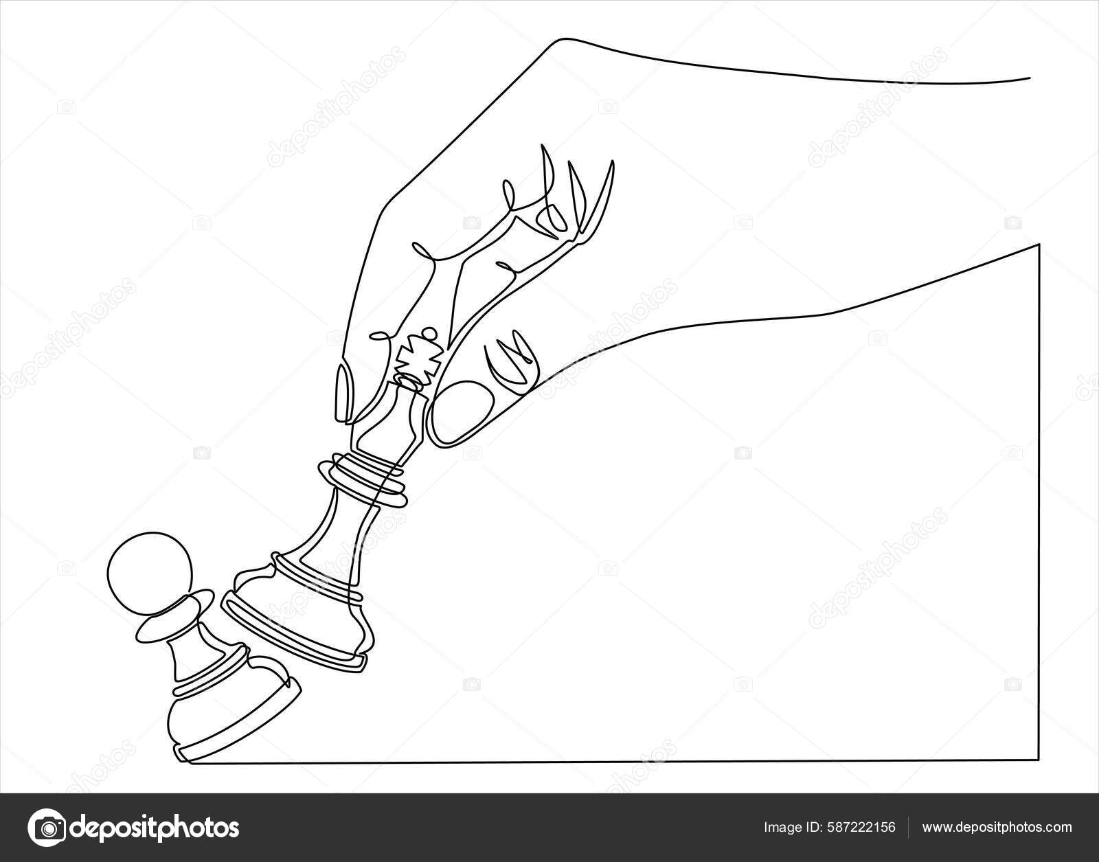 Hand Drawn Sketch Man Holding Chess Continuous One Line Drawing Stock ...