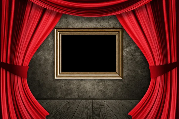 Room with red curtains and frame - Stock Image - Everypixel