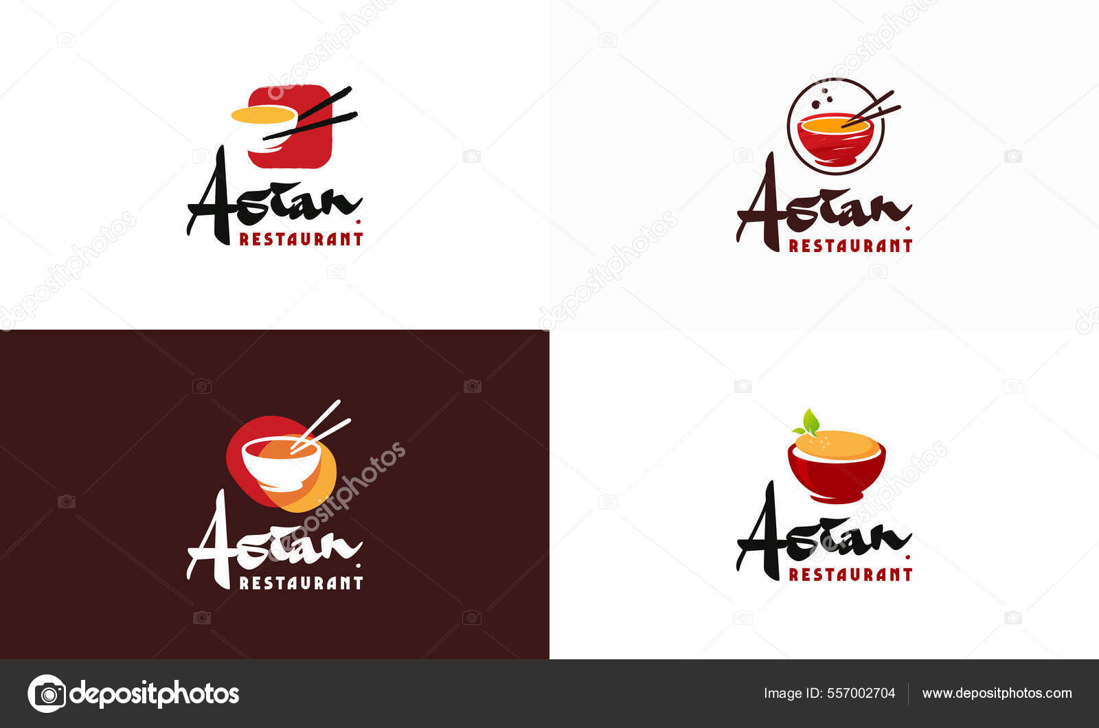 Set Asian Food Logo Designs Concept Vector Bowl Logo Symbol Stock ...