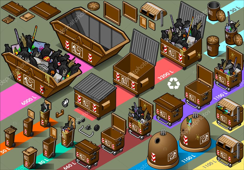 Isometric humid waste garbage container in varius sizes Stock Vector ...