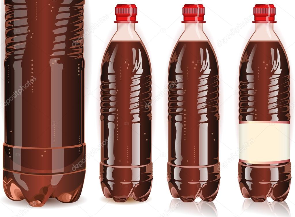 Empat botol plastik cola dengan label Vektor Stok oleh ©aurielaki 23364026