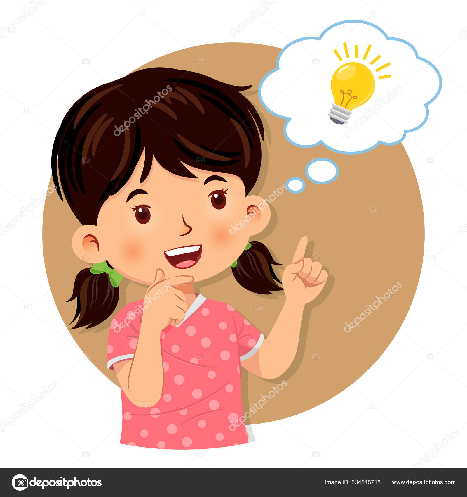 Niña Tiene Una Buena Idea Una Burbuja Con Signo Lámpara Vector de stock ...