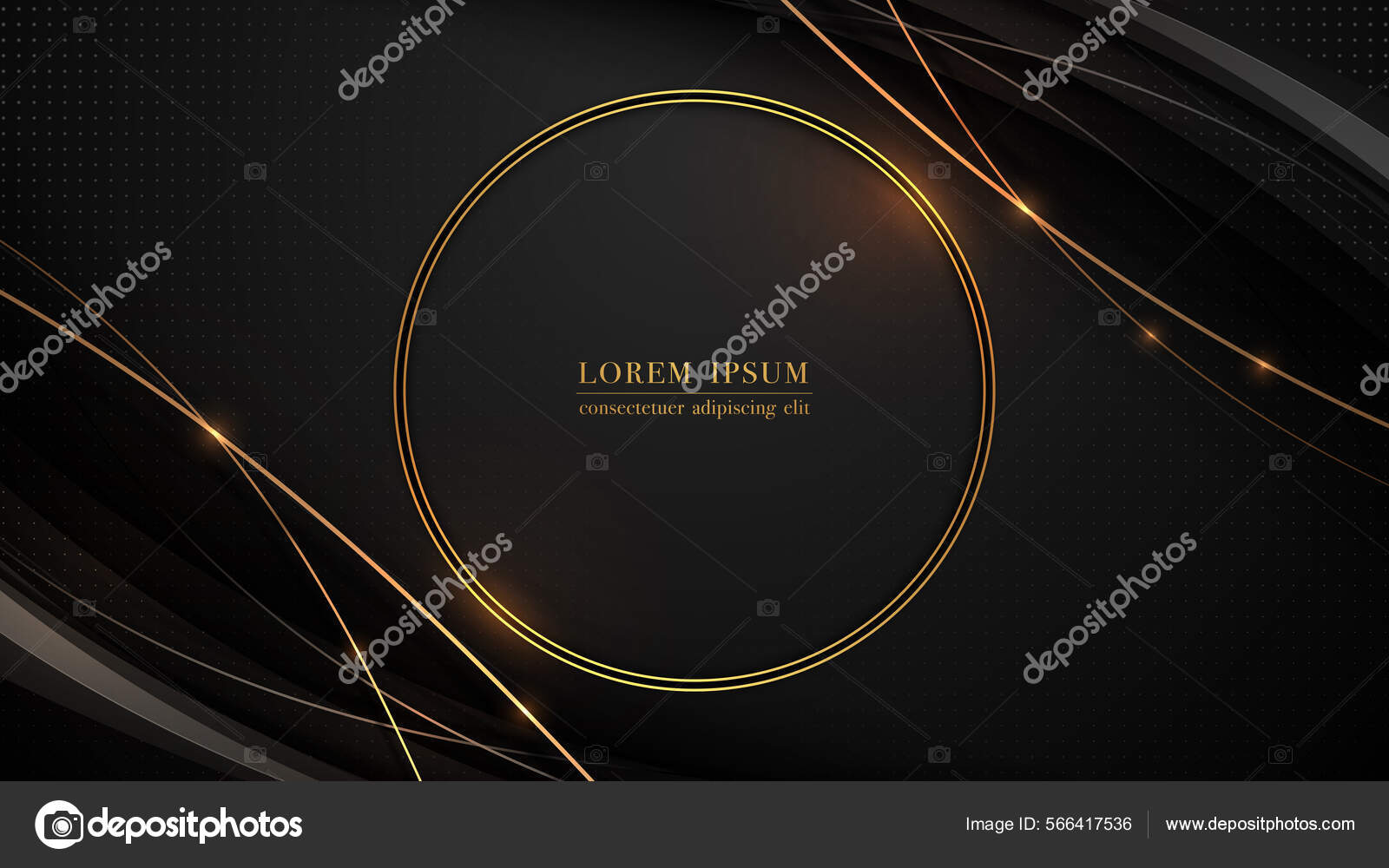 Luxury Gold Rings Line Design Dot Pattern Black Background Vector Stock ...