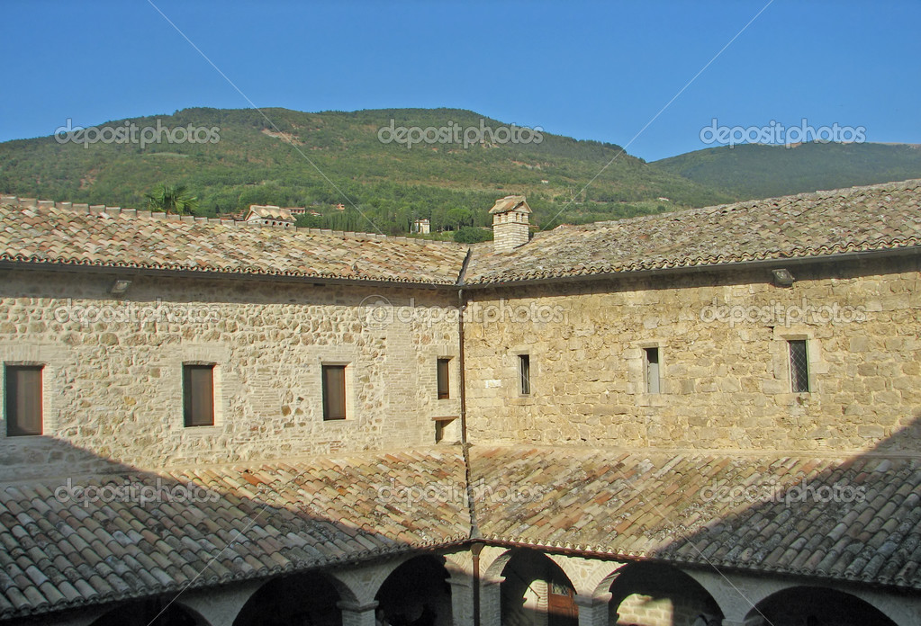 Sunset on the walls of the ancient Franciscan convent — Stock Photo ...