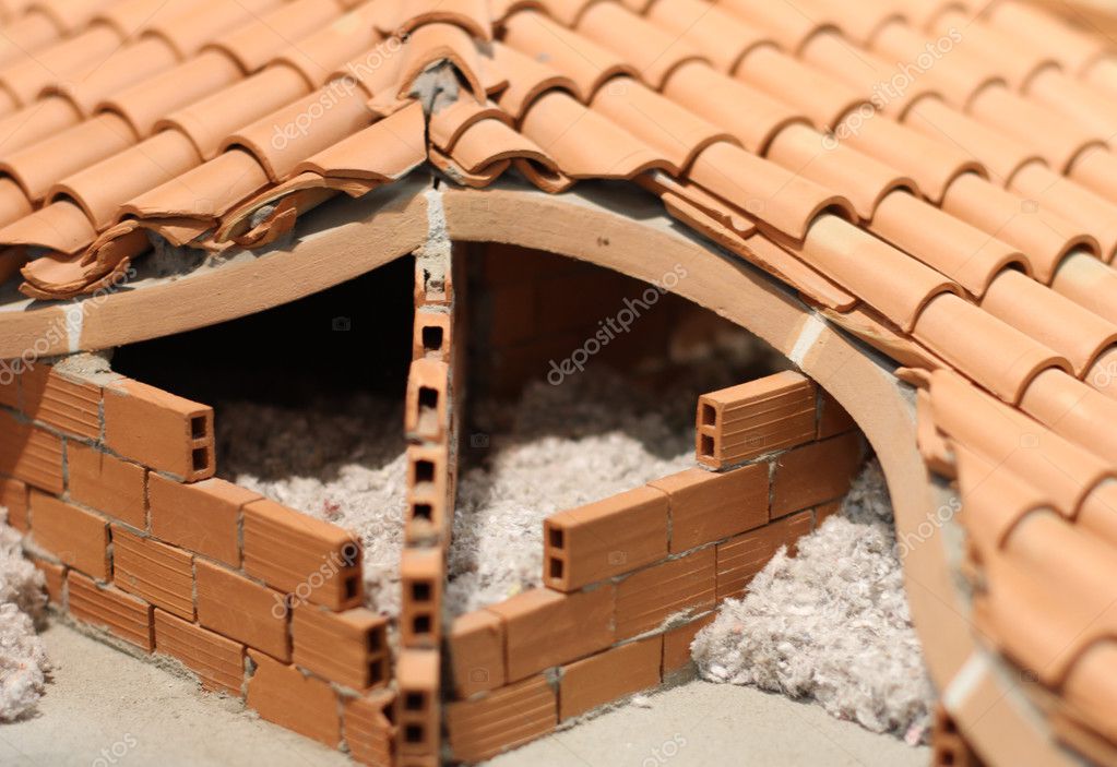 Attic insulation with the insulating material of the House made — Stock ...