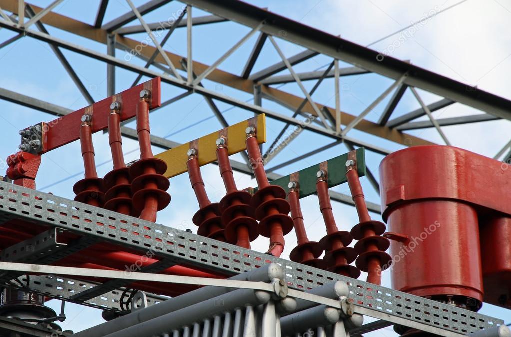 Copper bars of power of a transformer at a power plant — Stock Photo ...