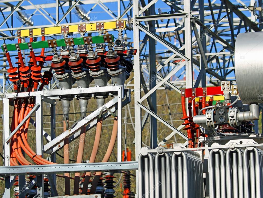 Transformer and cables connected to the terminals in an atomic p ...