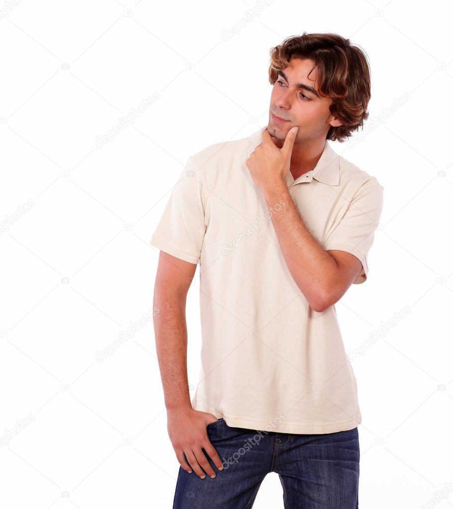 Handsome young man reflecting alone while standing Stock Photo by ...