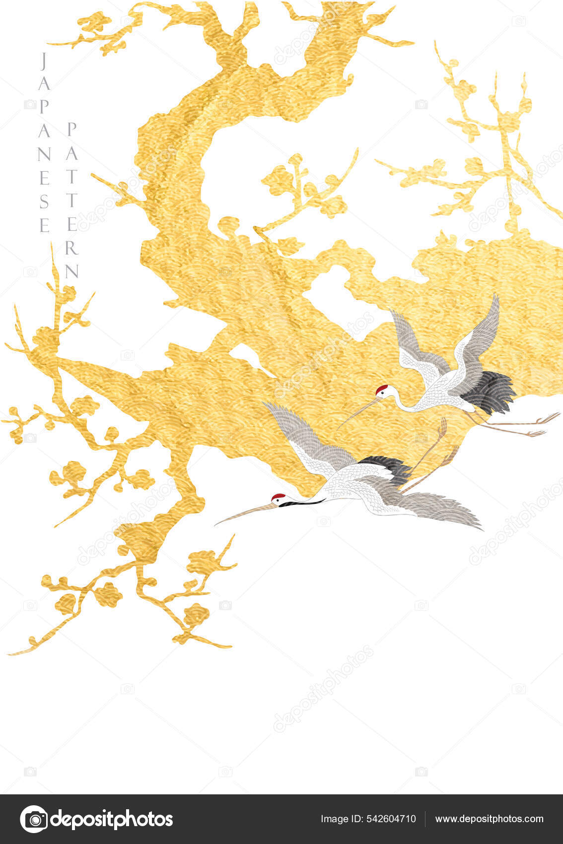 Japanese Background Gold Texture Vector Cherry Blossom Flower Branch ...