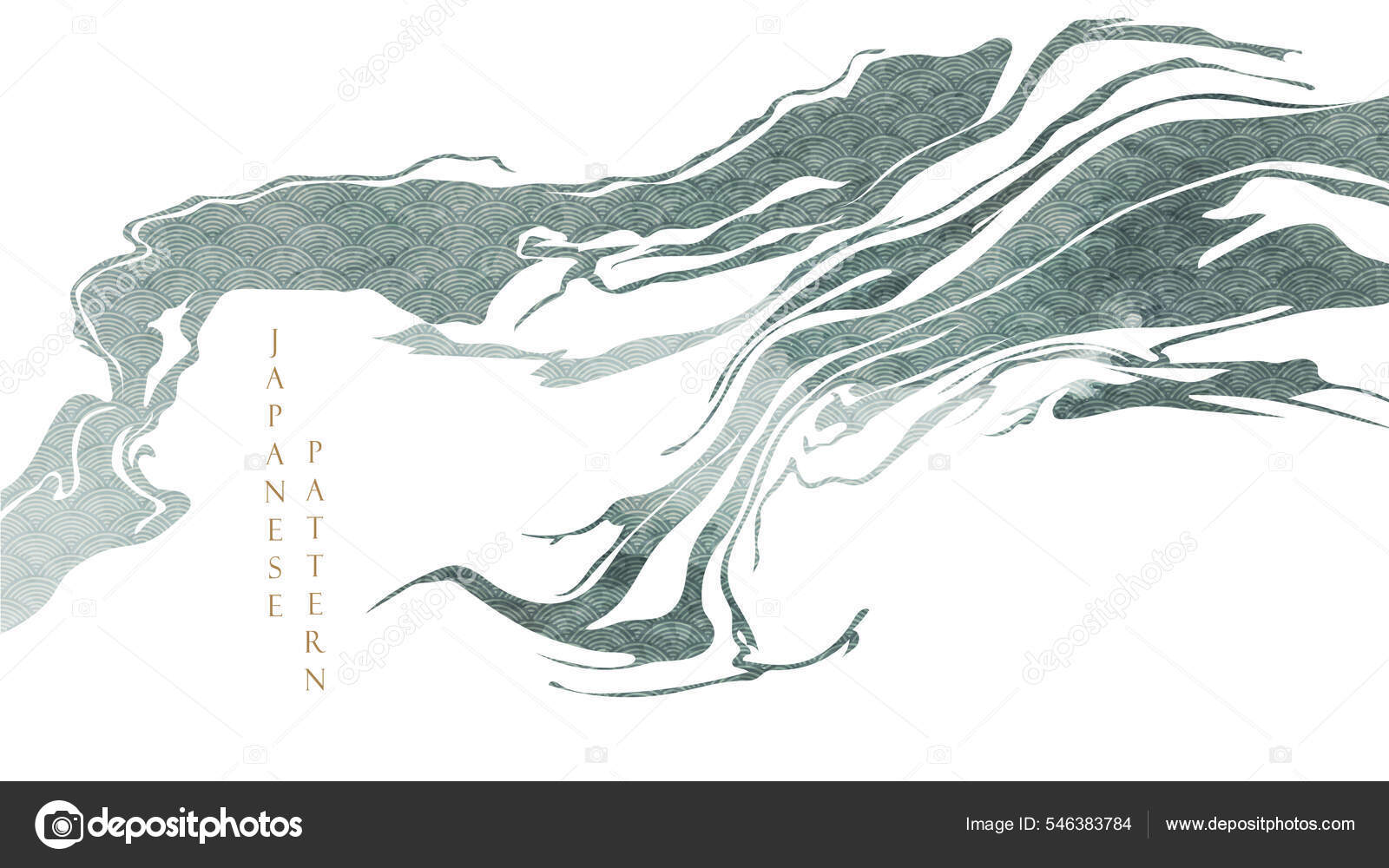 Grey Texture Japanese Wave Pattern Vintage Style Abstract Art Landscape ...