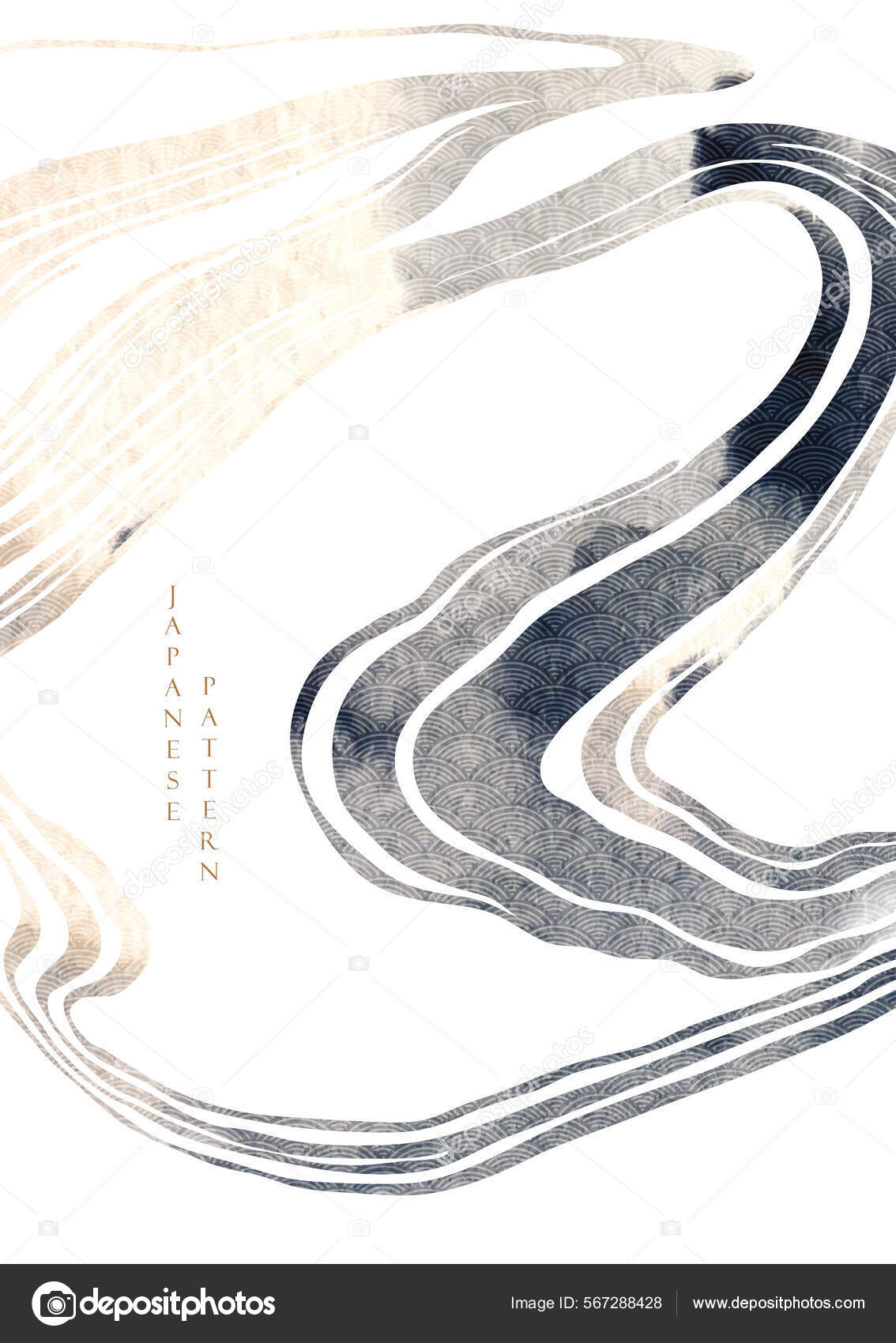 Black White Marble Texture Japanese Wave Pattern Vintage Style Abstract ...