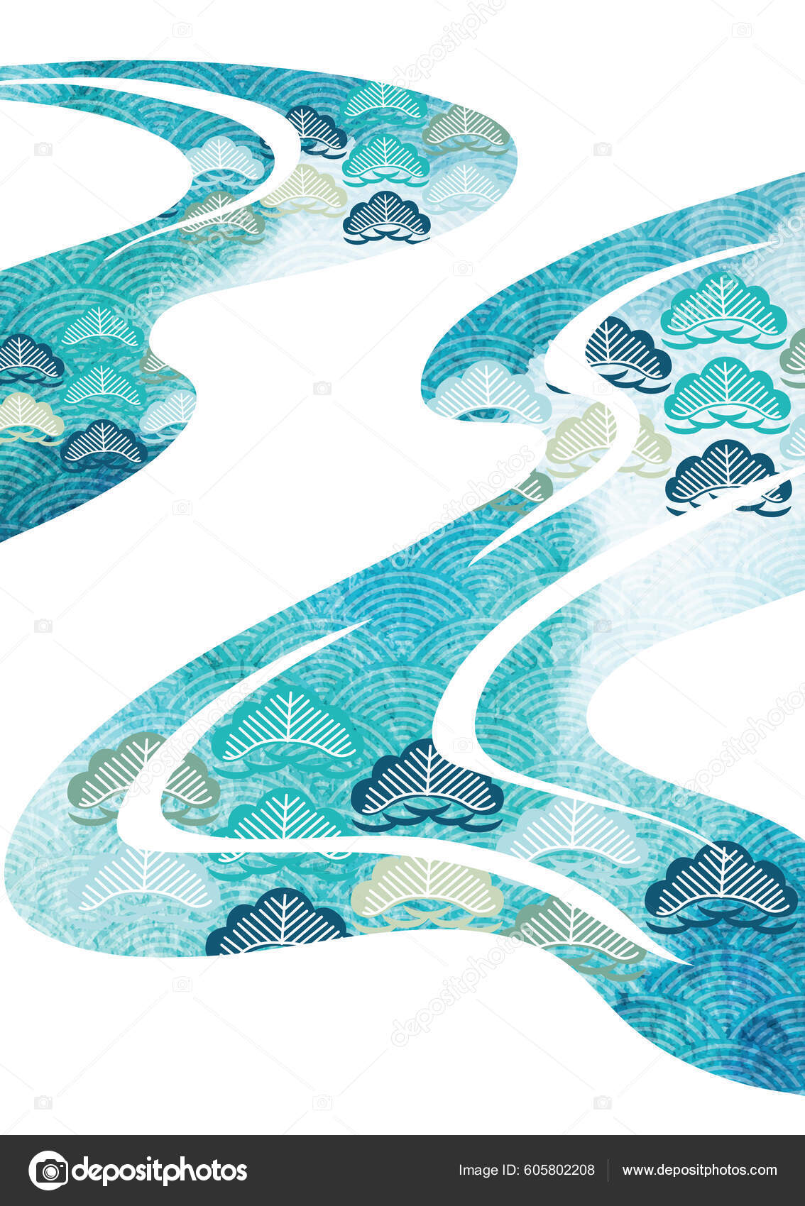 Japanese Background Decorations Blue Watercolor Texture Vintage Style ...