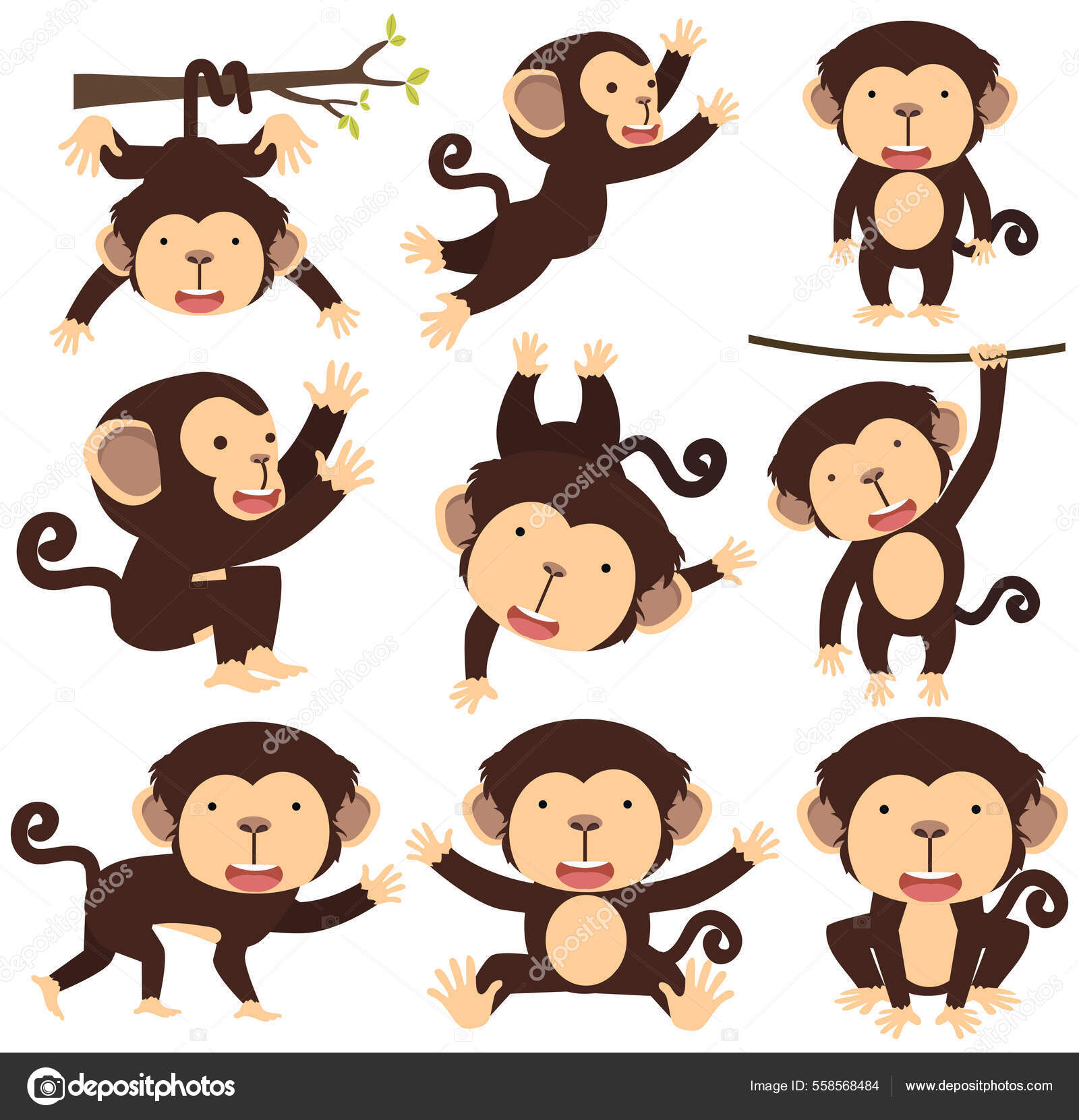 Cute Monkey Cartoon Different Poses Set Stock Vector by ©focus_bell ...