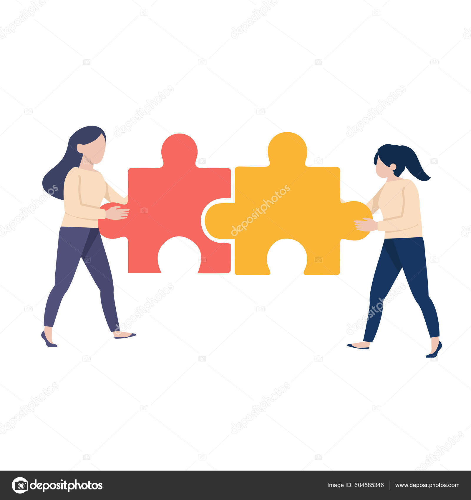Woman Holding Big Jigsaw Puzzle Pieces Teamwork Concept Vector de stock ...