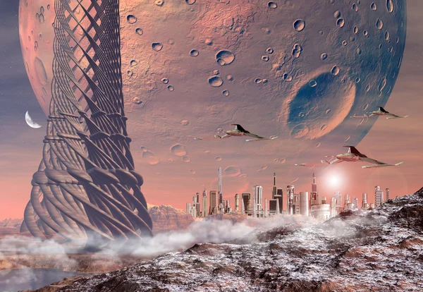 Alien Planet With Alien Town — Stock Photo © diversepixel #25825729