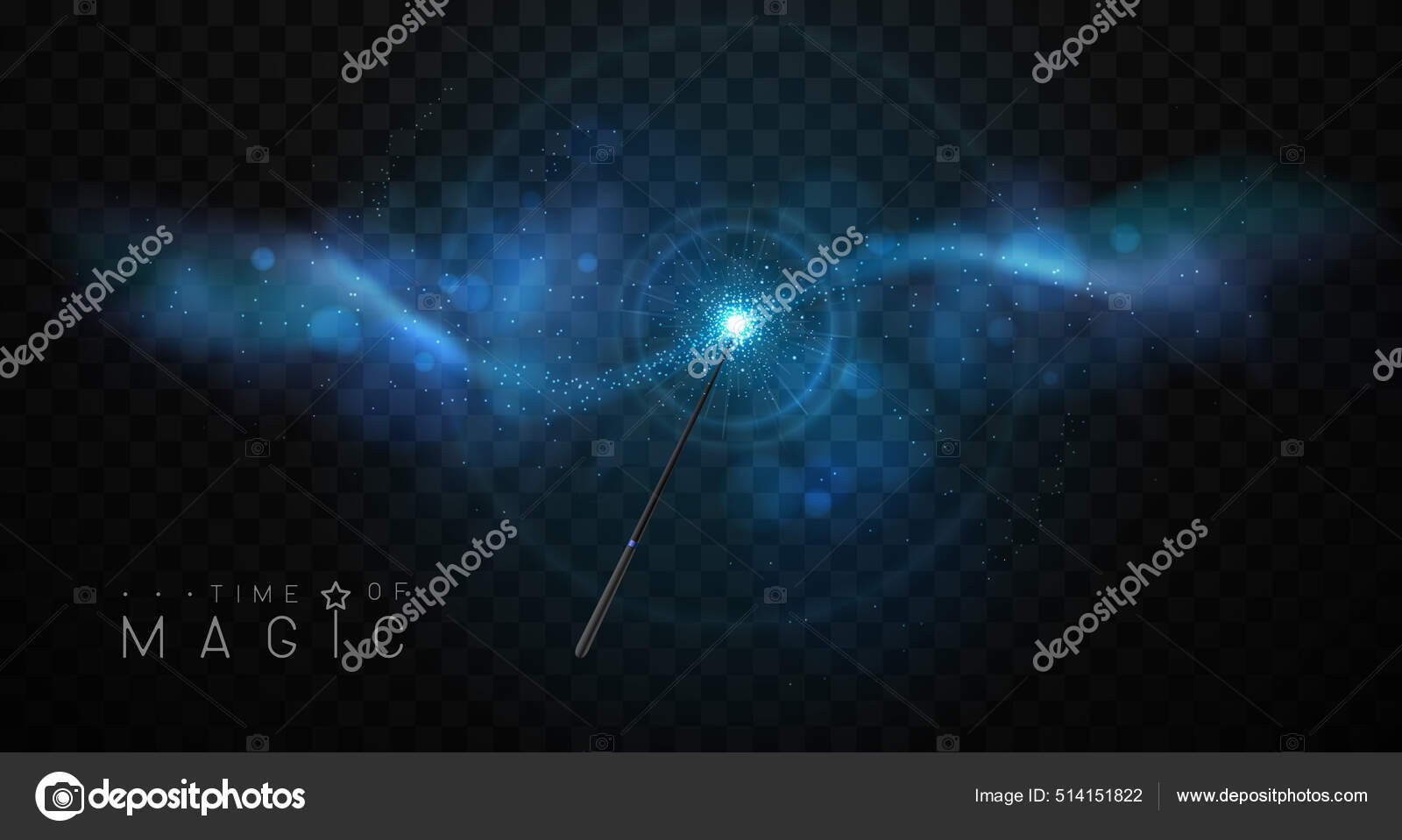 Magic Wand Blue Glowing Shiny Trail Isolated Black Transparent ...