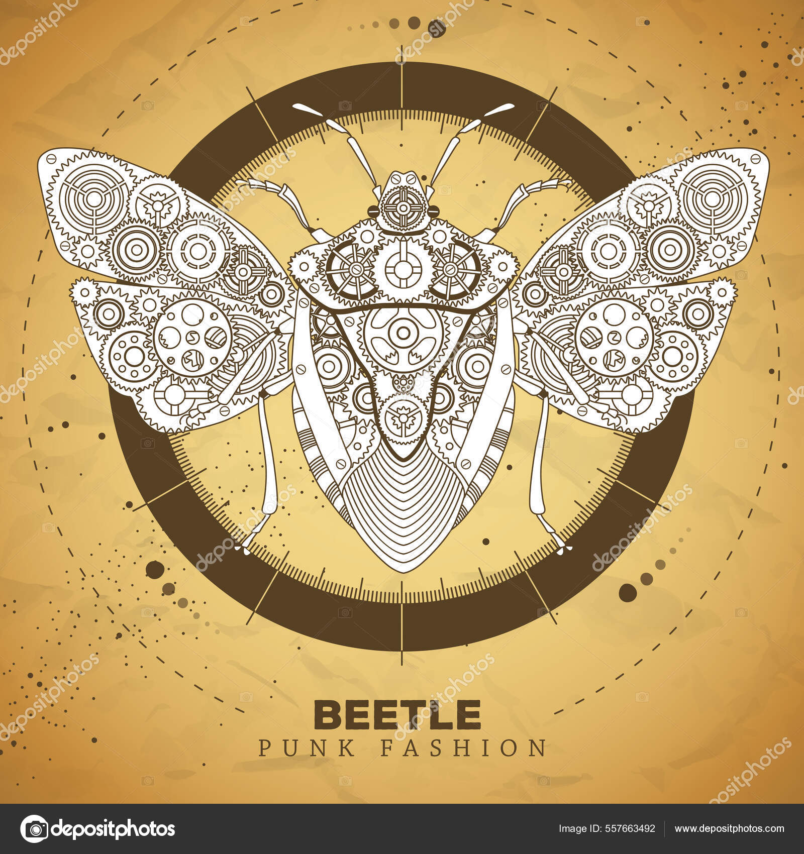 Shield Beetle Silhouette Gears Old Paper Texture Background Punk Style ...