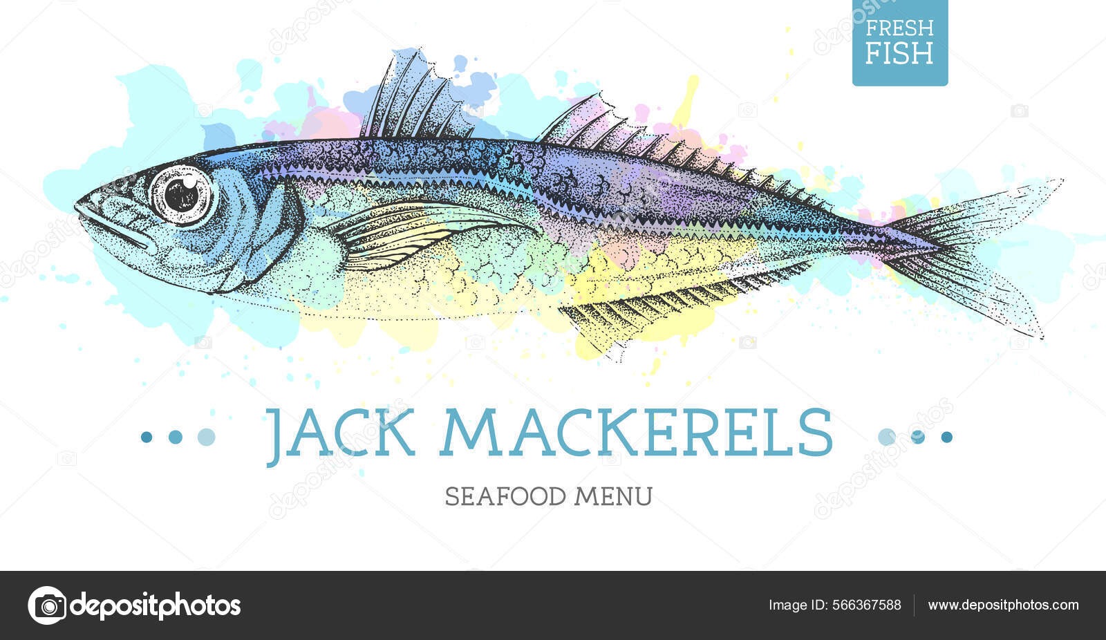 Realistic Jack Mackerels Fish Vector Illustration Artistic Watercolor ...