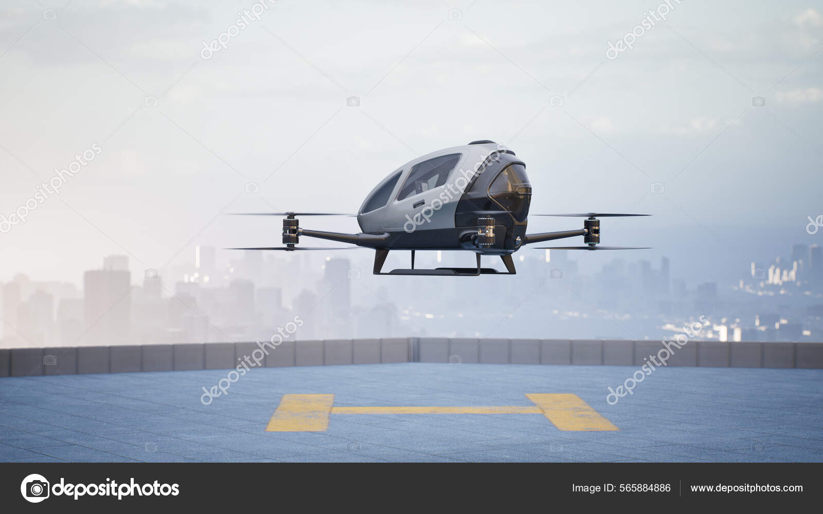 Autonomous Driverless Aerial Vehicle Fly City Render — Stock Photo ...