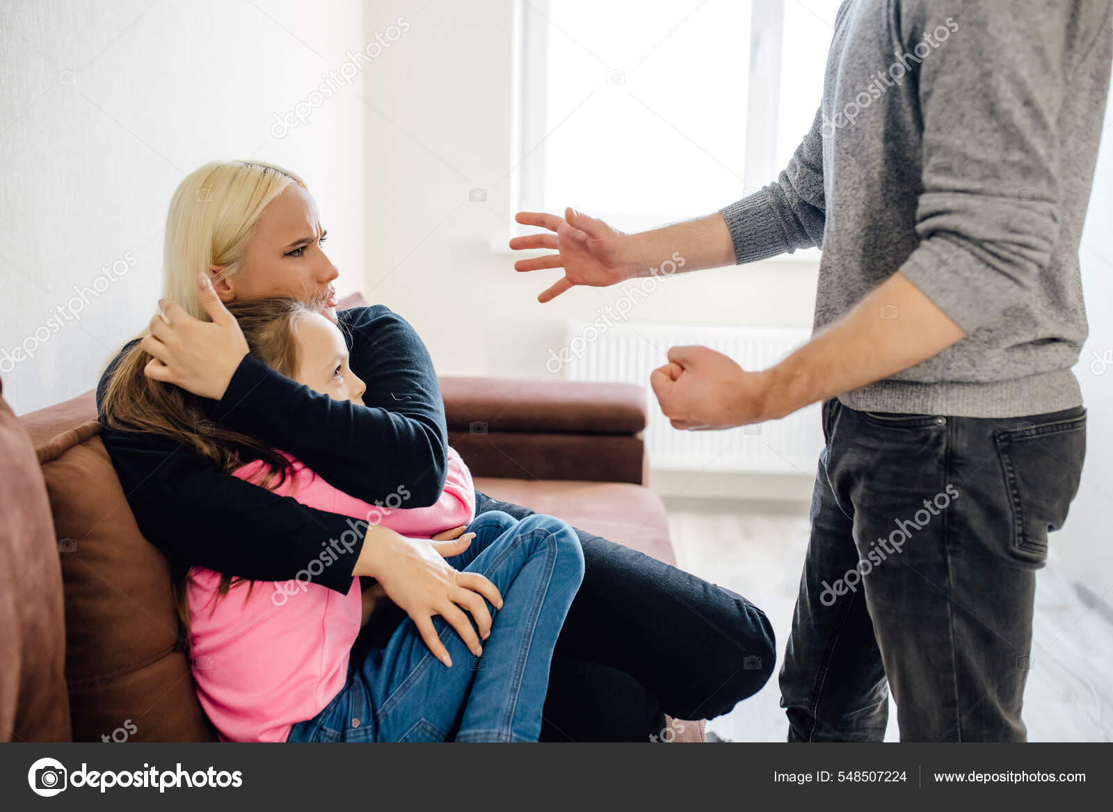 Violence at home - aggressive man verbally assault his wife and ...