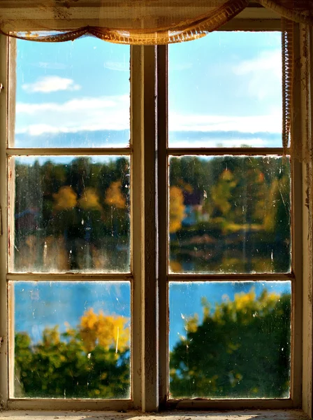 Autumn landscape seen through window - Stock Image - Everypixel