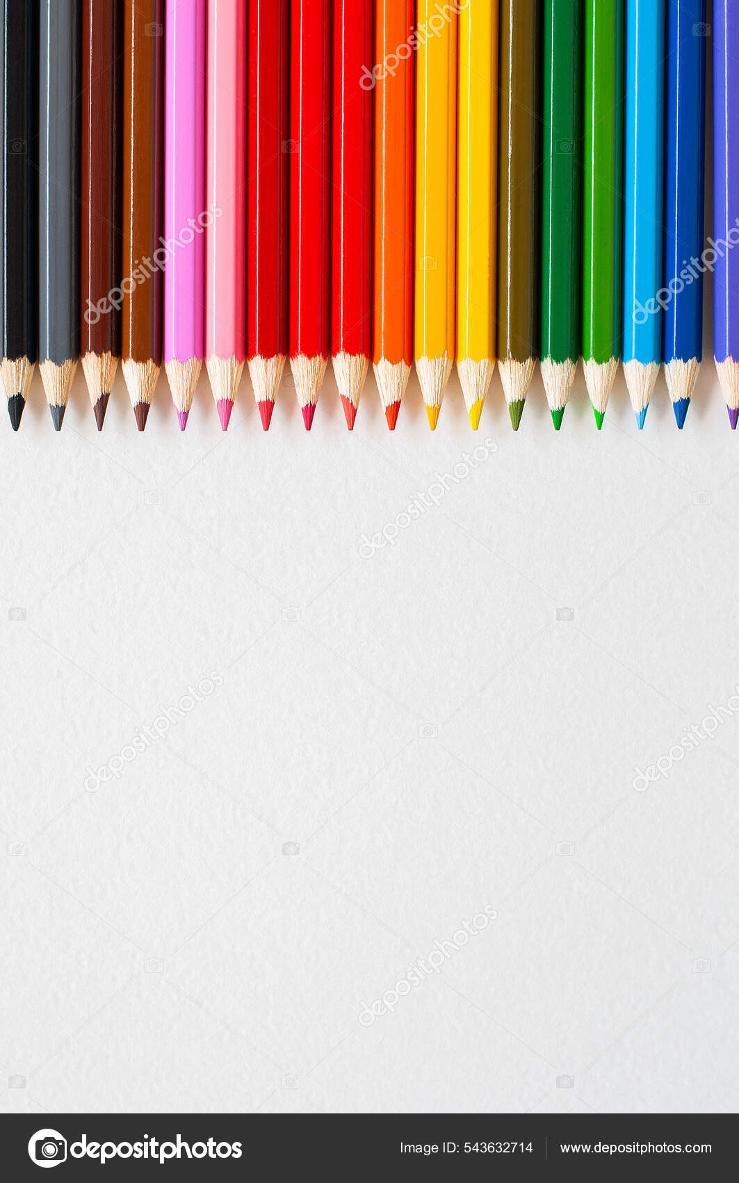 Set Wooden Colored Pencils Crayons White Paper Top View — Stock Photo ...