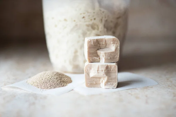 Instant and fresh raw yeast and sourdough in a jar. Natural leavening ...