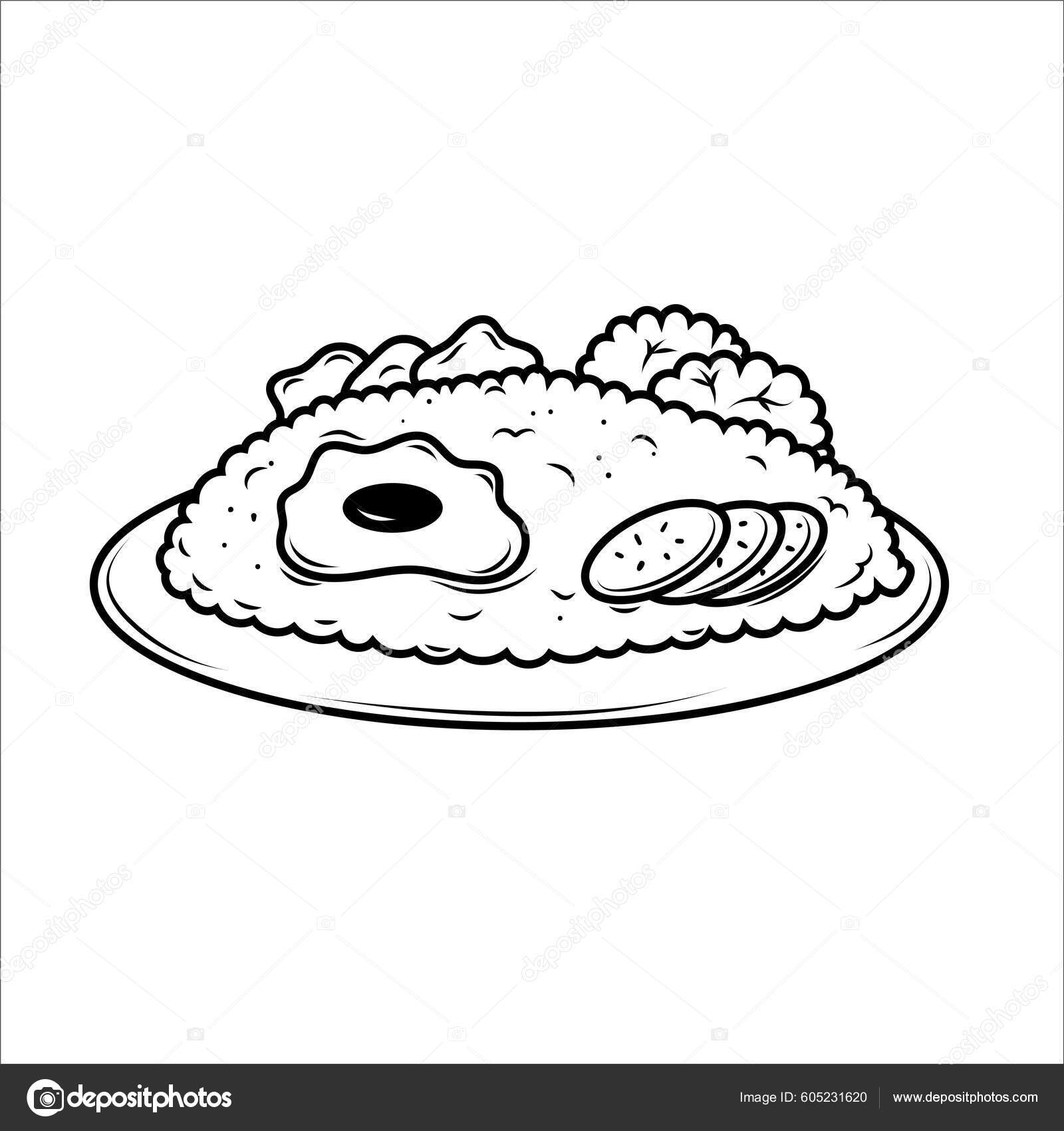 Fried Rice Plate Vector Illustration Doodle Drawing Style Isolated ...