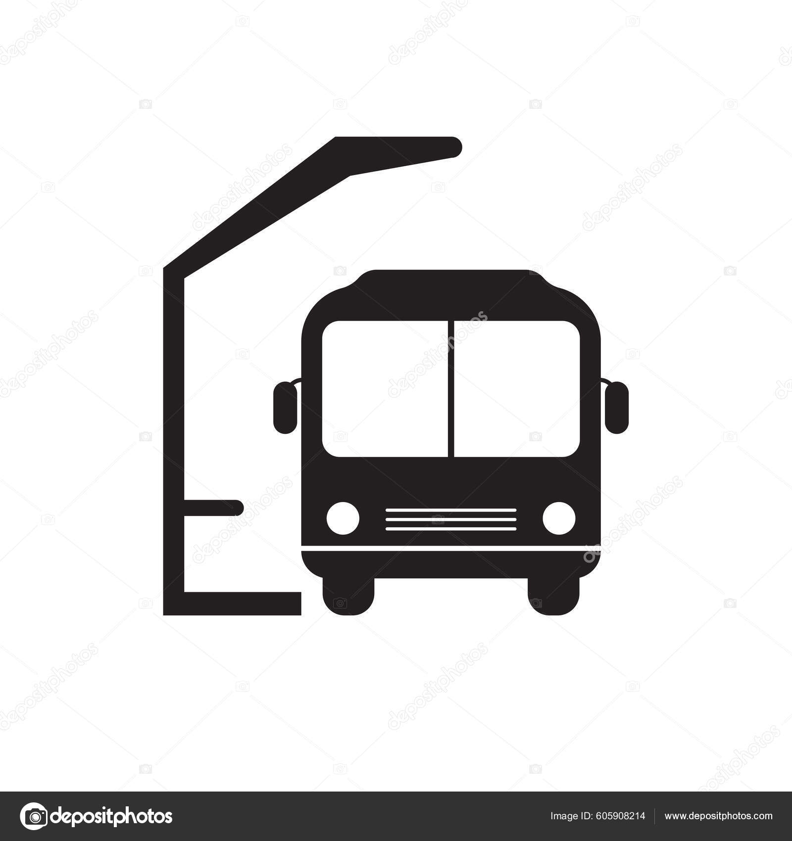 Bus Station Icon Black White Design Isolated Background Stock Vector ...
