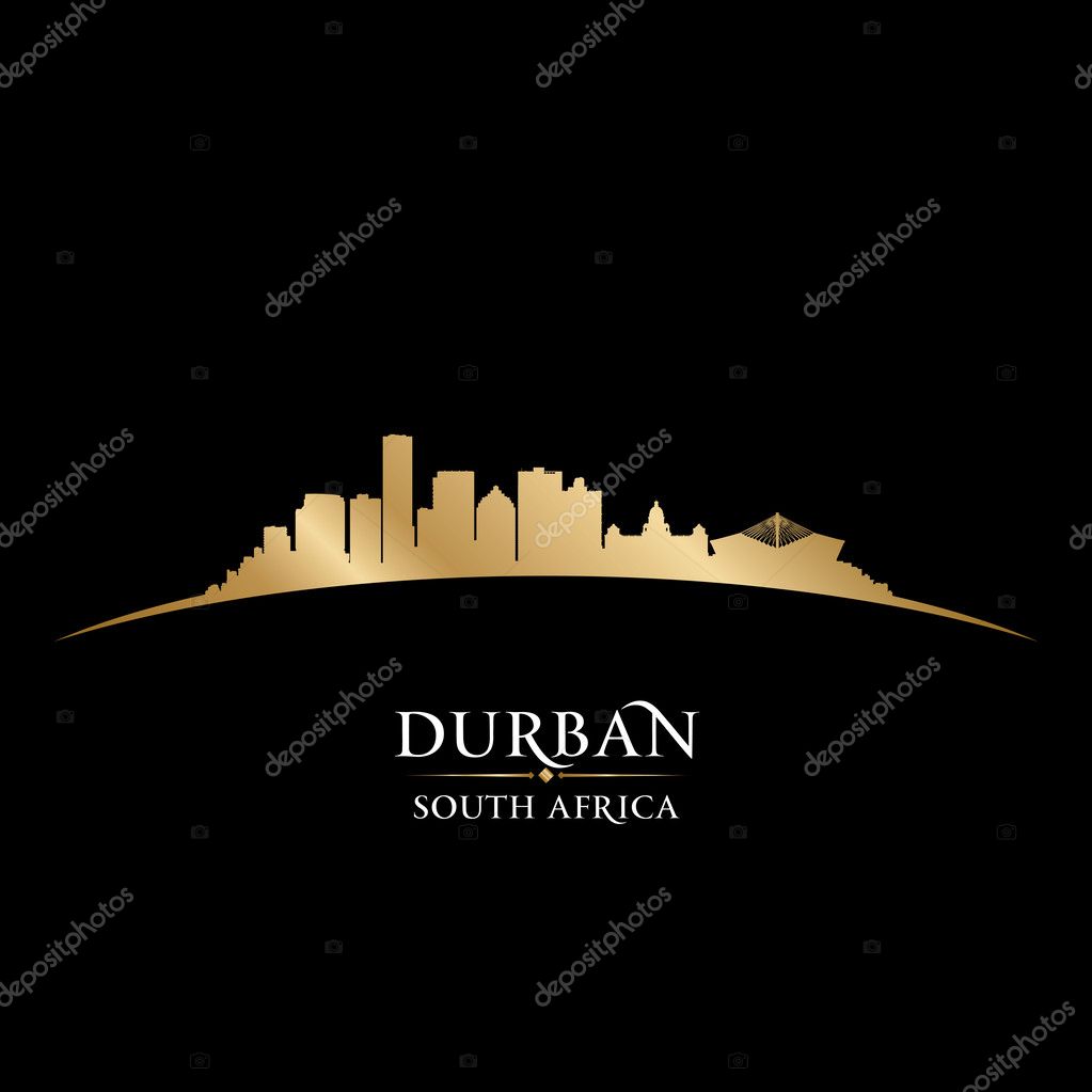 Durban South Africa city skyline silhouette black background — Stock ...