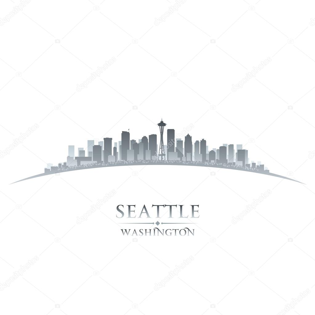 Seattle Washington city skyline silhouette white background — Stock ...