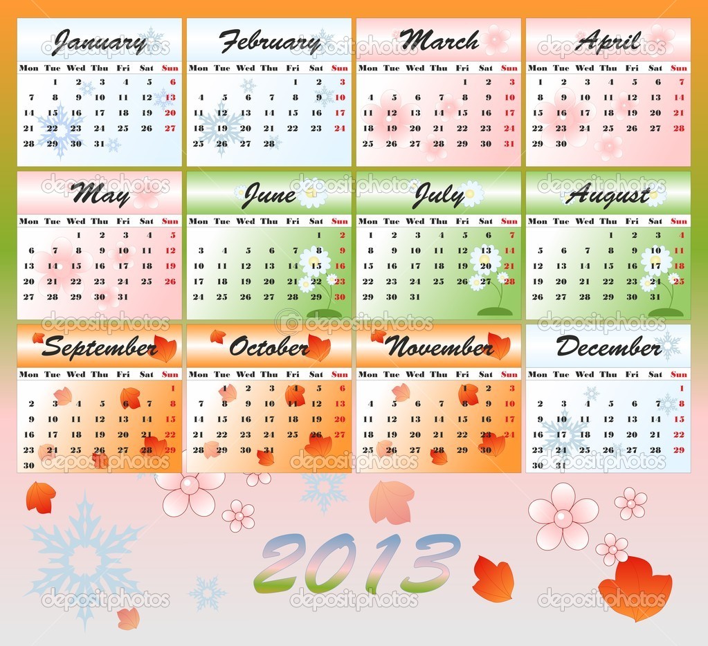 Calendar for 2013 — Stock Vector © Larisa111 #12726886