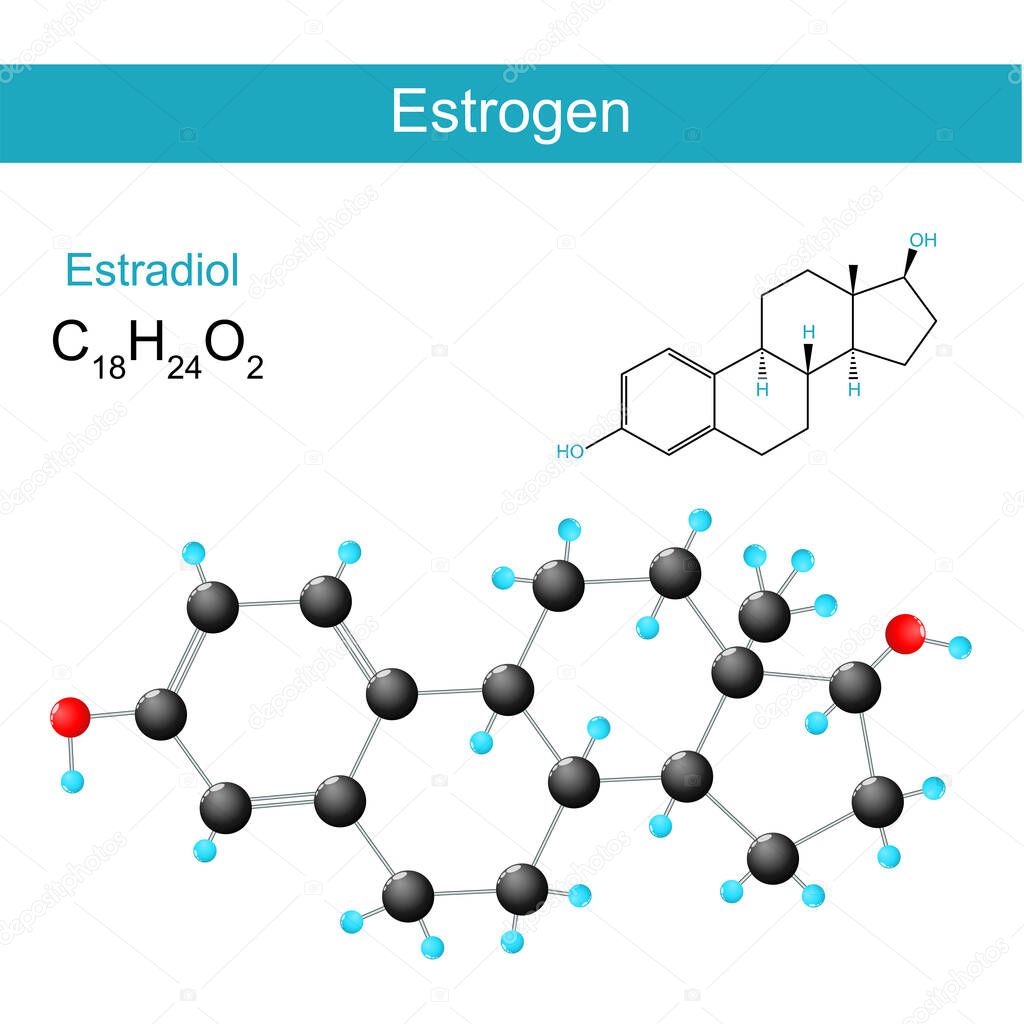 Fórmula estructural química molecular estrógeno o estrógeno y modelo de ...