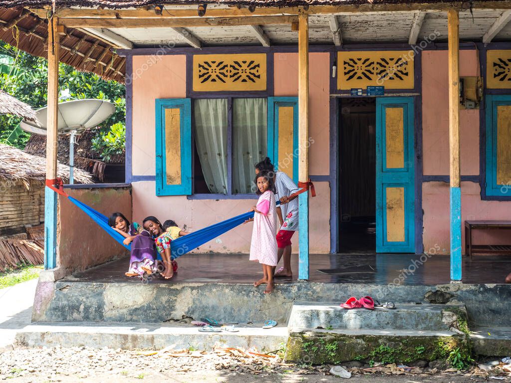 Ambon, Indonesia - February 11, 2018: A group of young Indonesian girls ...